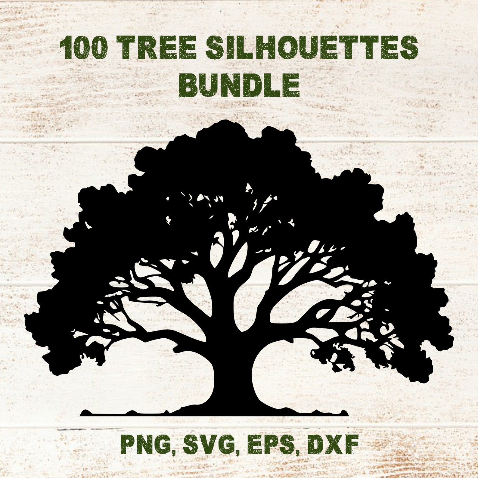 100 Tree Silhouette SVG PNG Bundle, Oak Tree Beech Species, Woodland ...