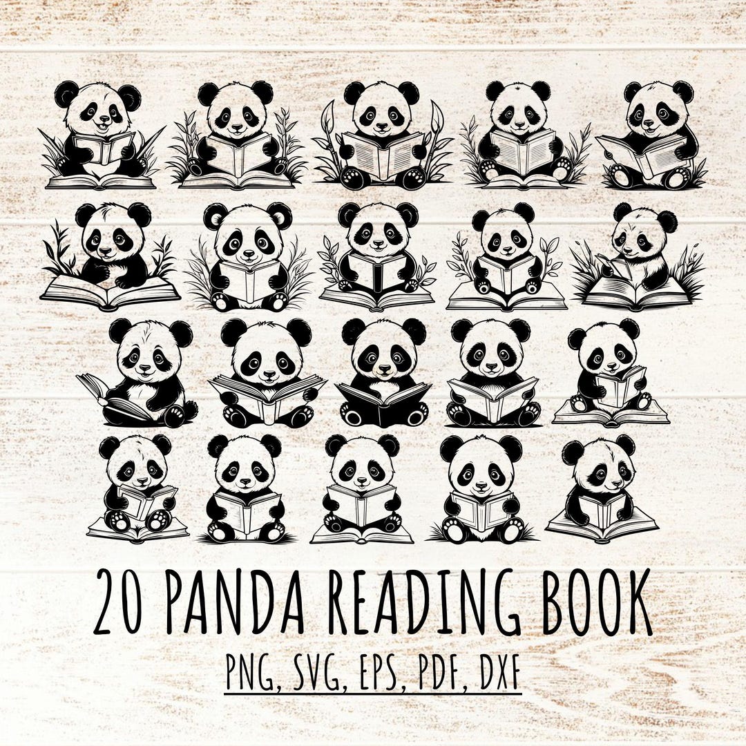 Panda Reading Book SVG Bundle, Anime Bear Smiling Cut Files, Cricut ...