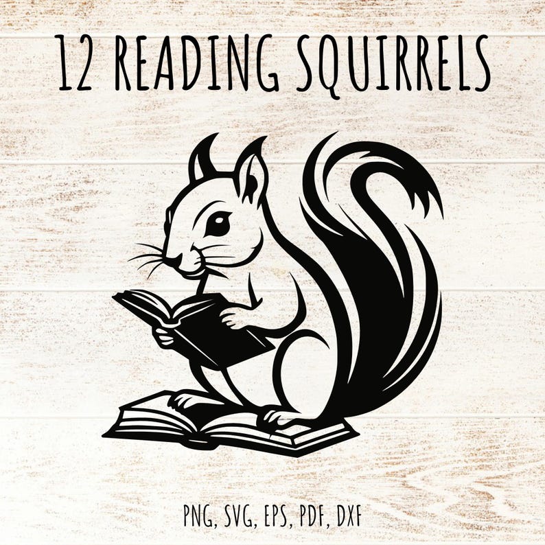 Squirrel Reading Book SVG PNG Bundle, Bookworm Squirrel Literary Club ...