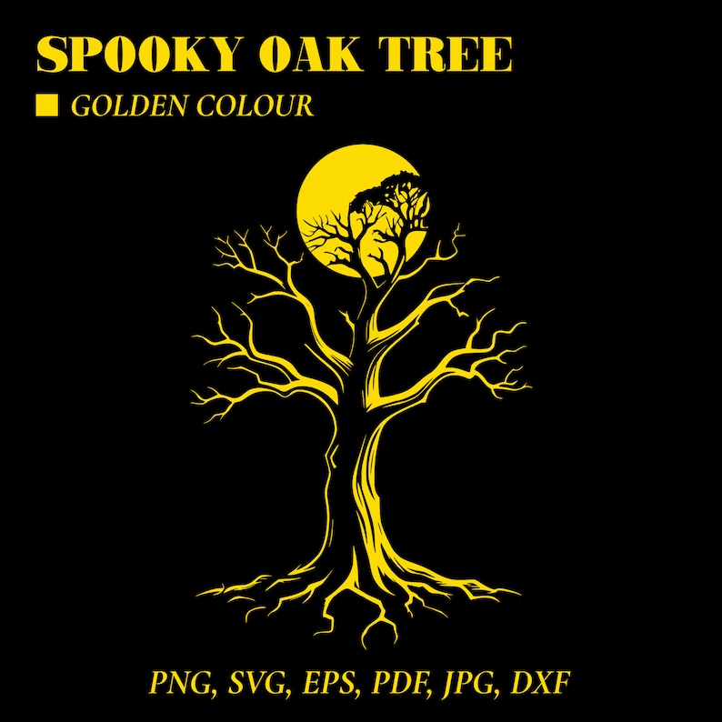 Golden Oak Tree Silhouette SVG PNG DXF, White Design for Black ...