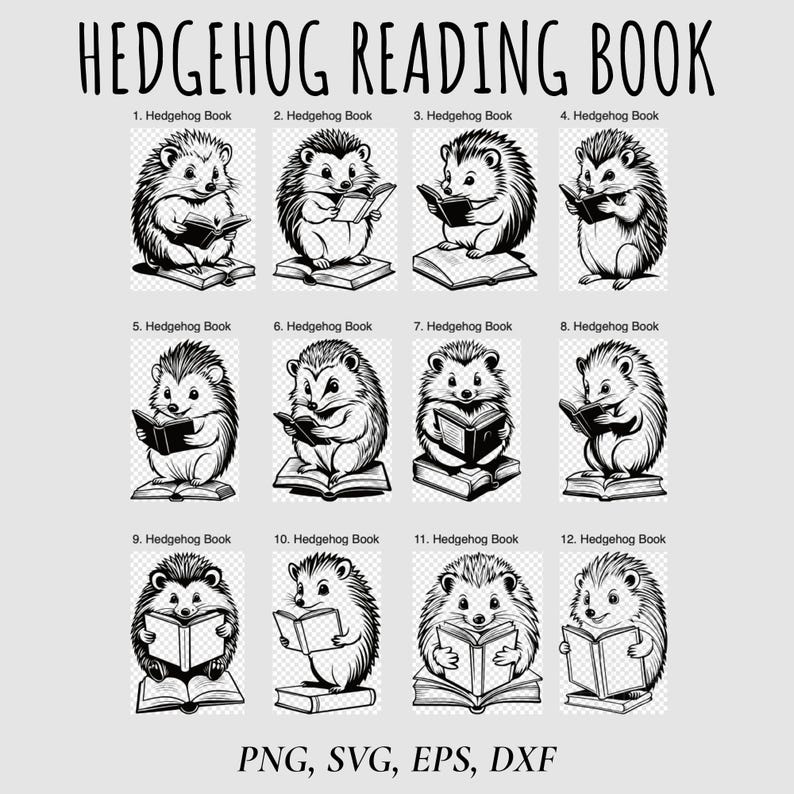 Hedgehog Reading Book SVG PNG Bundle, Bookworm Hedgehog Literary Club ...