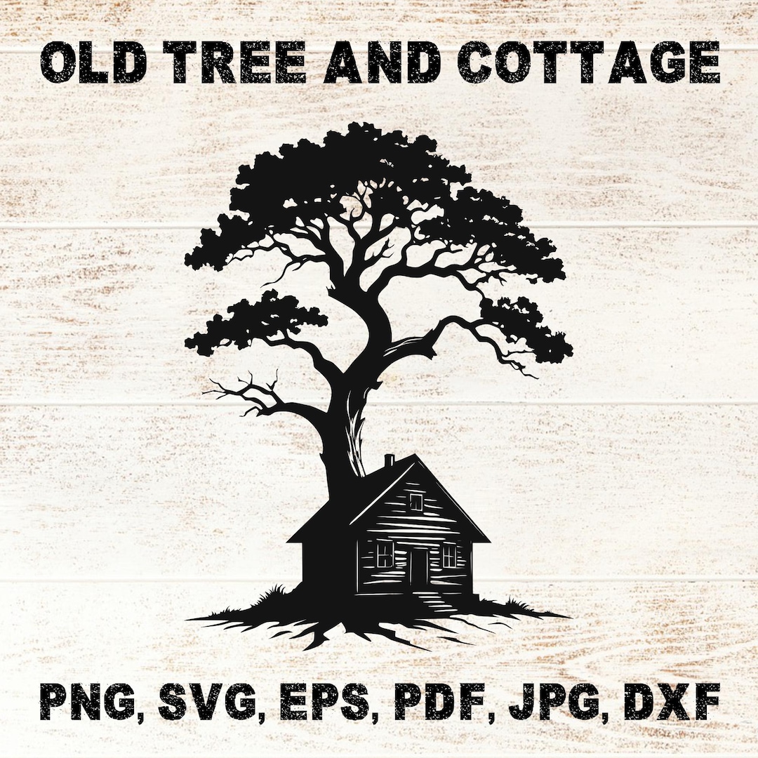 Oak Tree SVG PNG, Old Wooden Cottage Design for Home Decor, Nostalgic ...