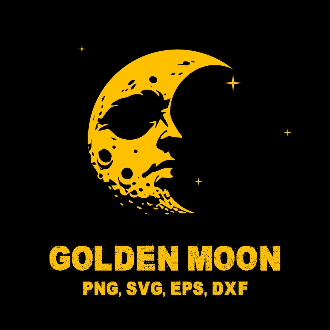 Golden Moon Logo Design, Crescent Face for Black Background, Majestic ...