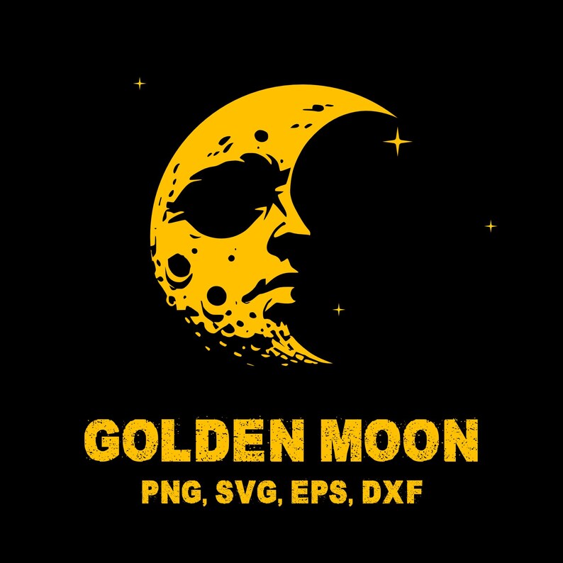 Golden Moon Face Logo: Celestial SVG PNG for Dark Backgrounds - Etsy