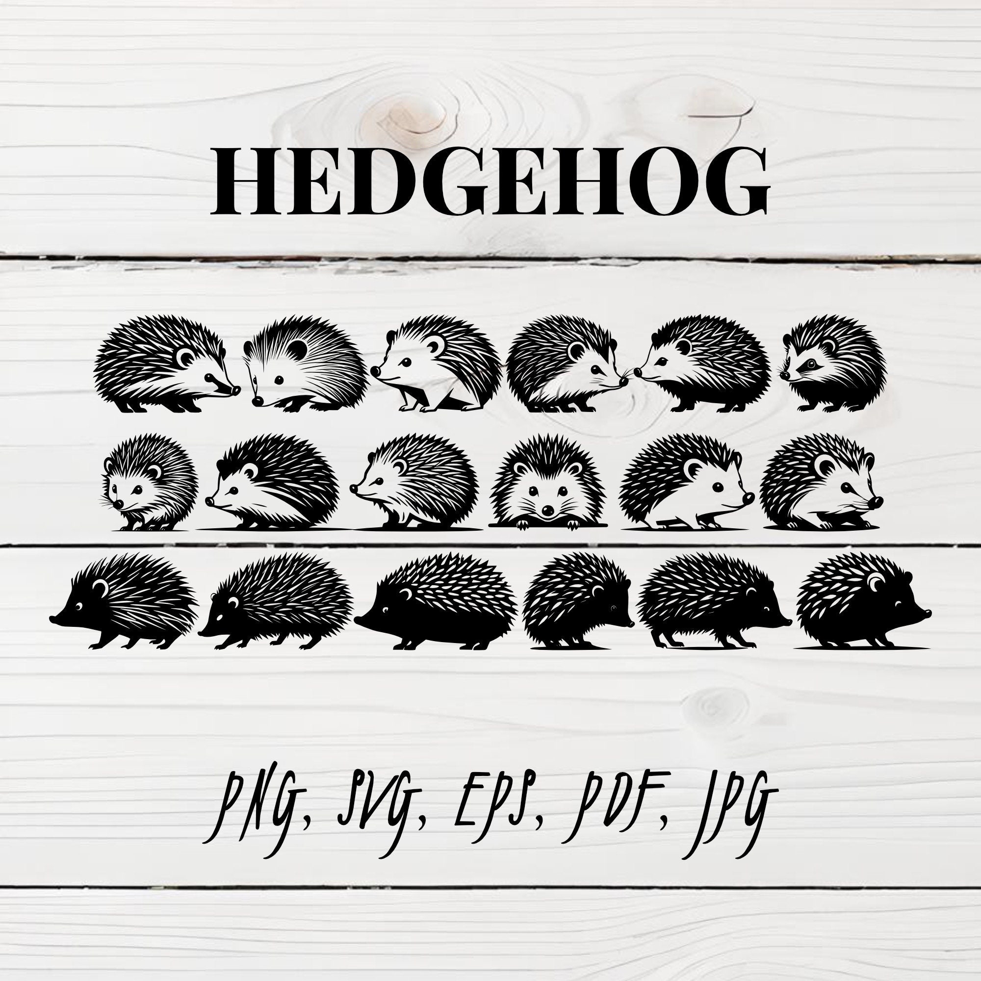 Hedgehog Outline SVG Bundle, Woodland Silhouette Clipart PNG, Cut Files ...