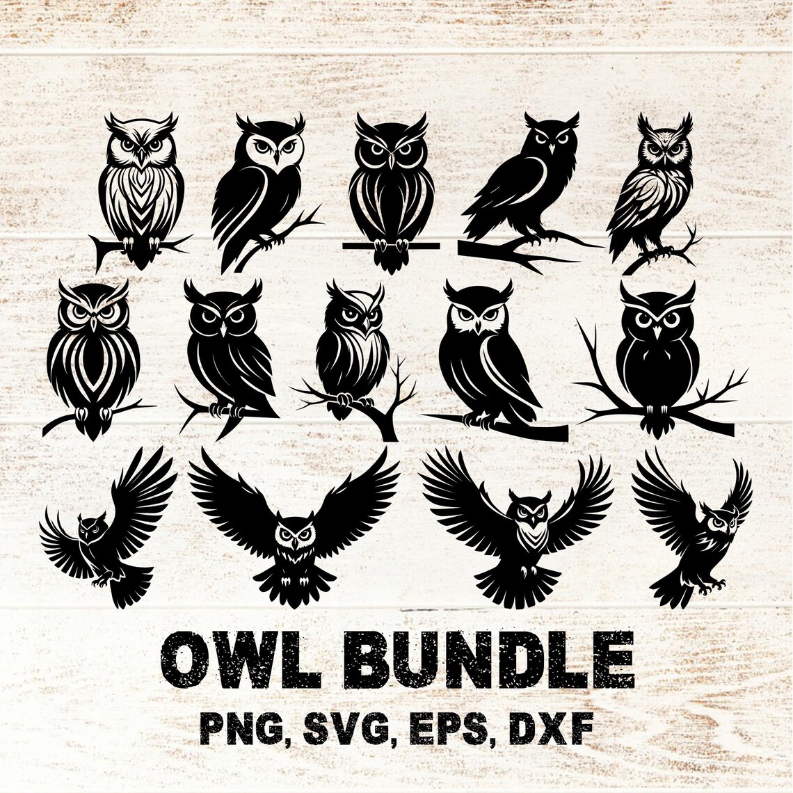 Woodland Owl SVG PNG Bundle, Flying Owl Forest Wildlife Clipart, Birds ...