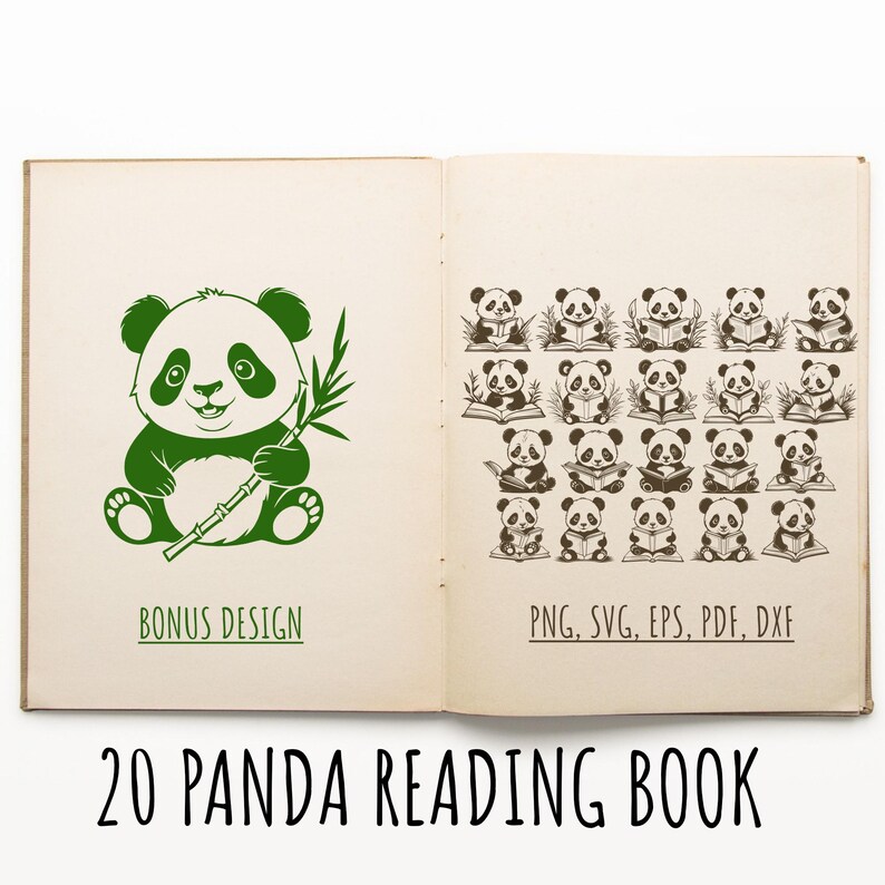 Panda Reading Book SVG Bundle, Anime Bear Smiling Cut Files, Cricut ...