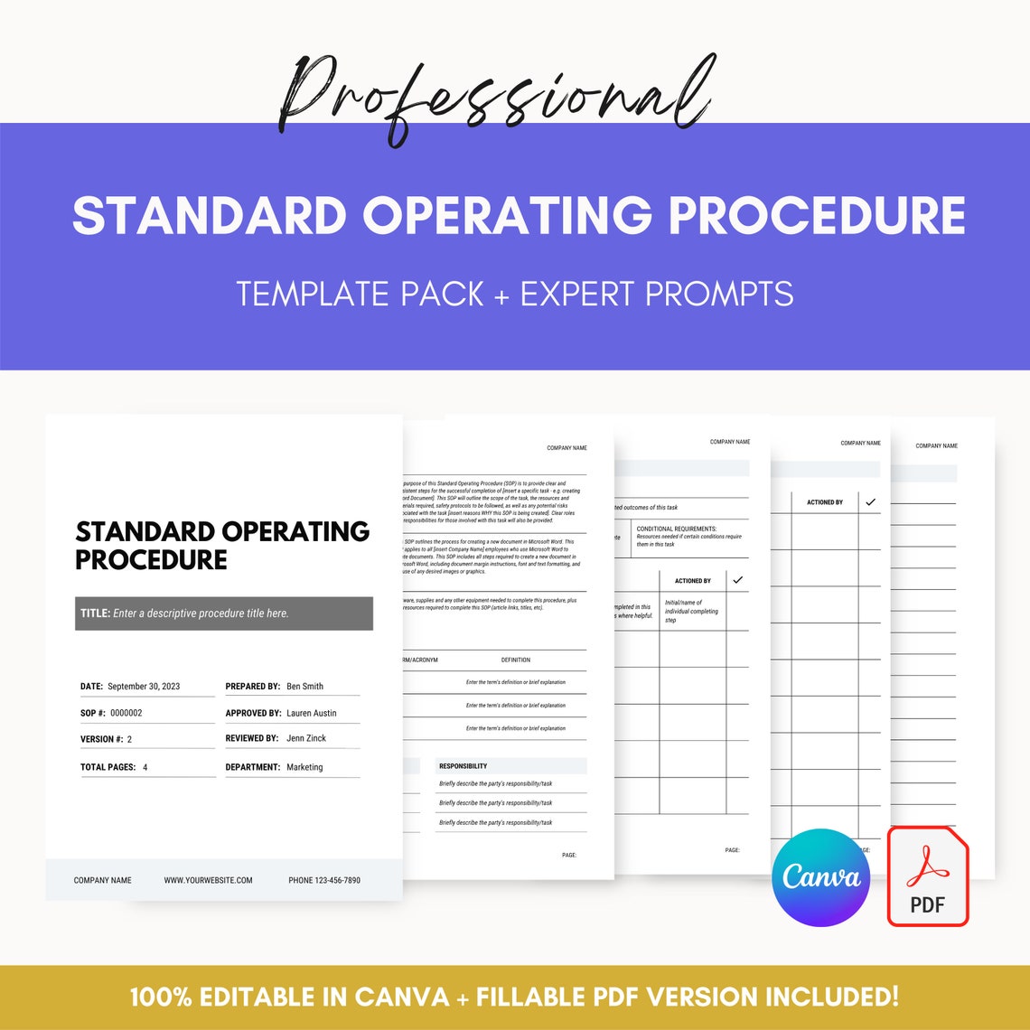 2023 Standard Operating Procedure Template | Professional SOP Template | Printable Document With ...
