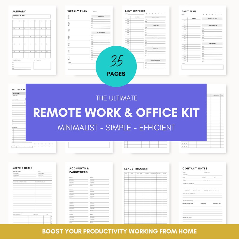 Remote Work Planner - Business Manage Task List - Work From Home Office ...