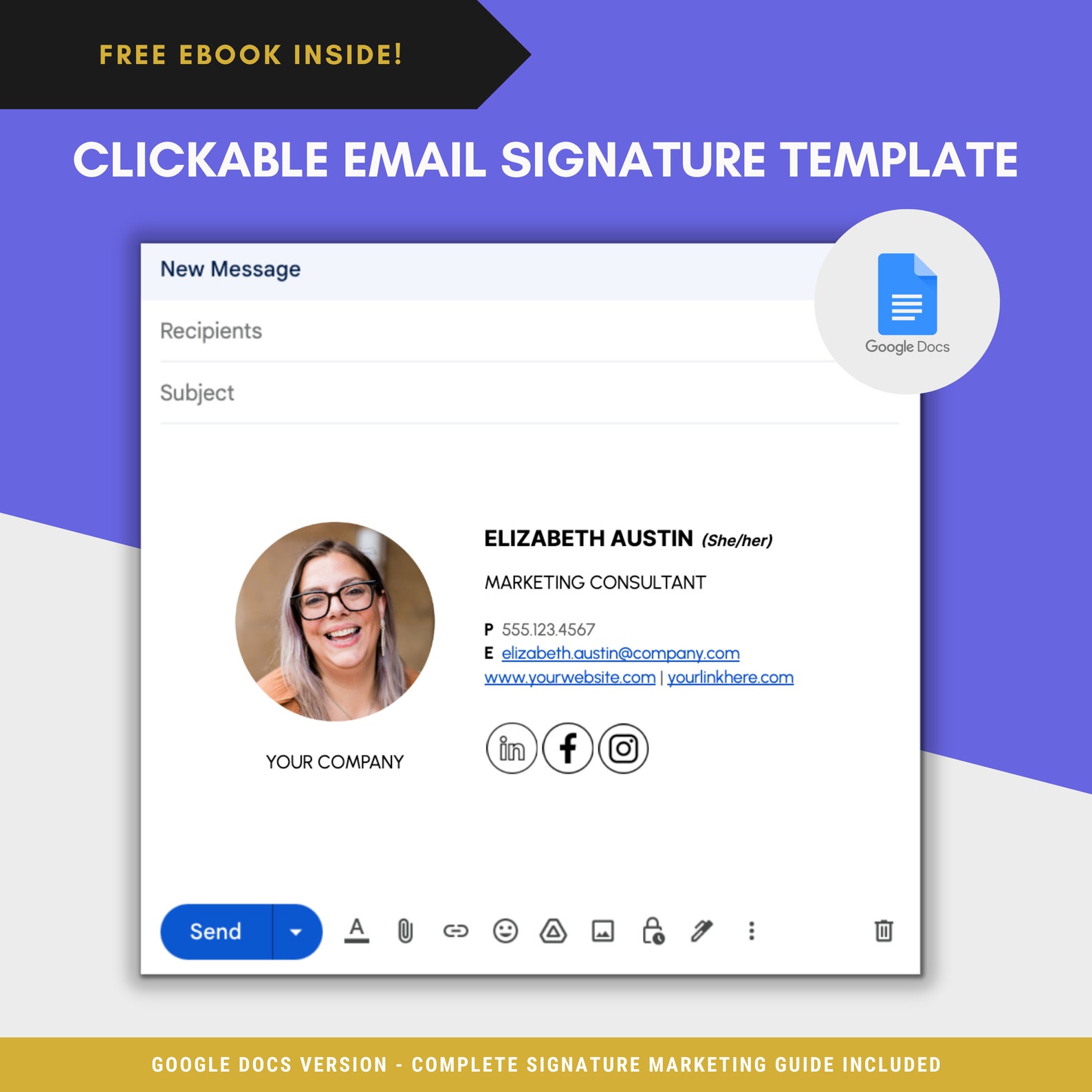 2024 Email Signature Template and Guide - Google Docs Gmail Email Clickable Signature ...