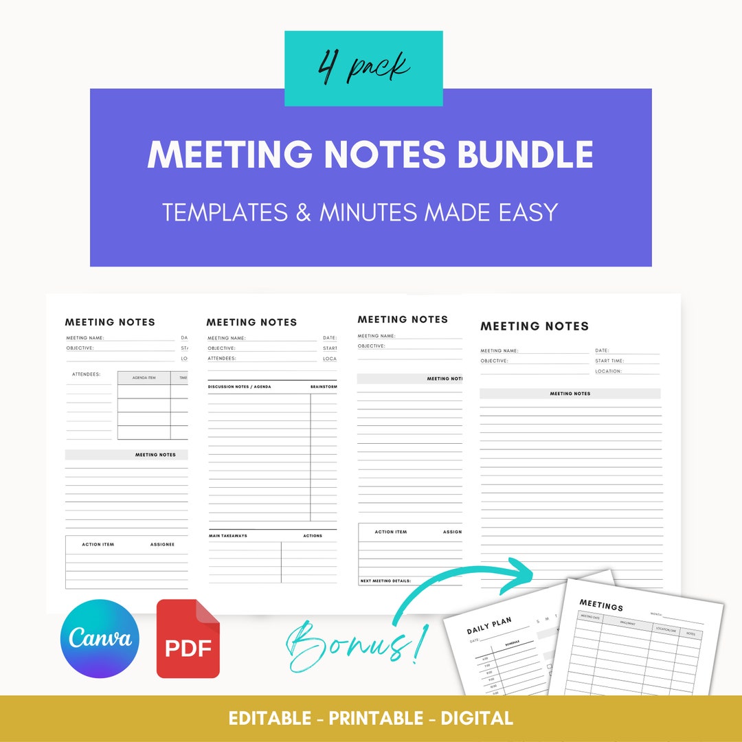 2024 Meeting Notes Template Bundle - Meeting Minutes Planner - Digital ...