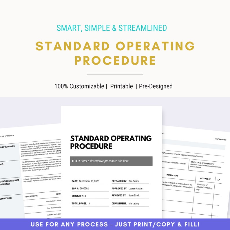 2023 Standard Operating Procedure Template Professional SOP Template ...