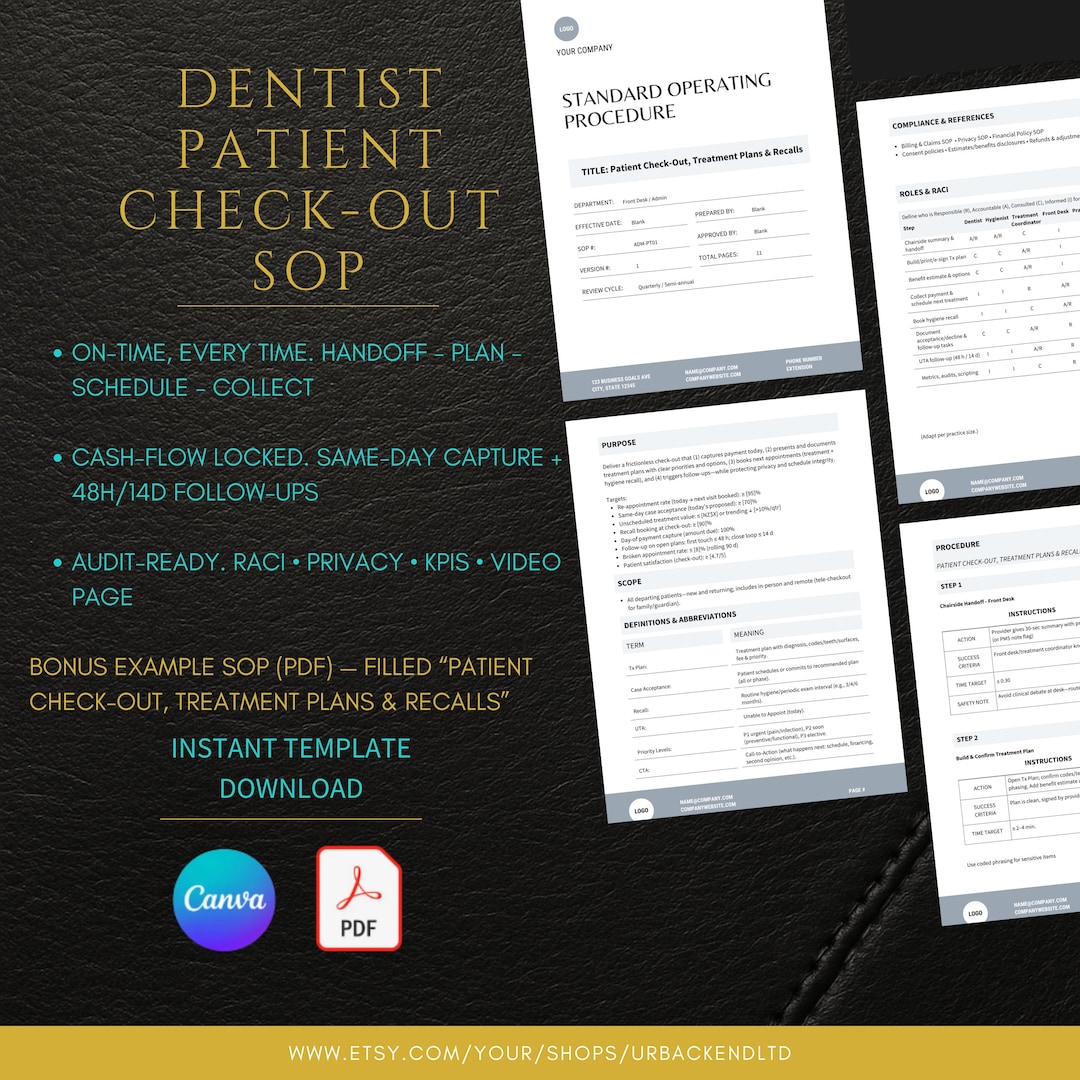 2025 Dental Check-out SOP — Editable Canva Template + Filled Example ...