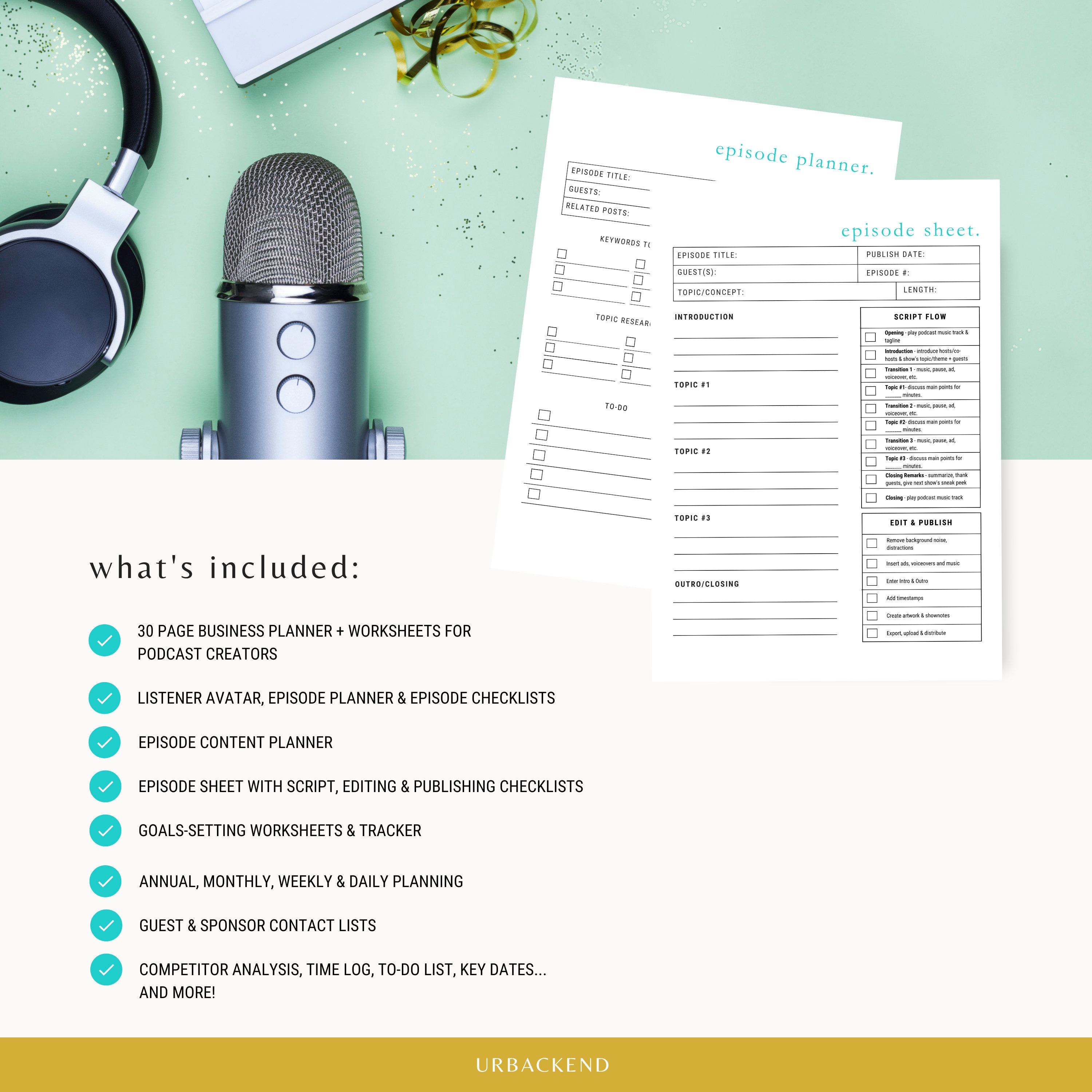 Podcast Worksheet Business Planner - Podcast Episode Checklist ...