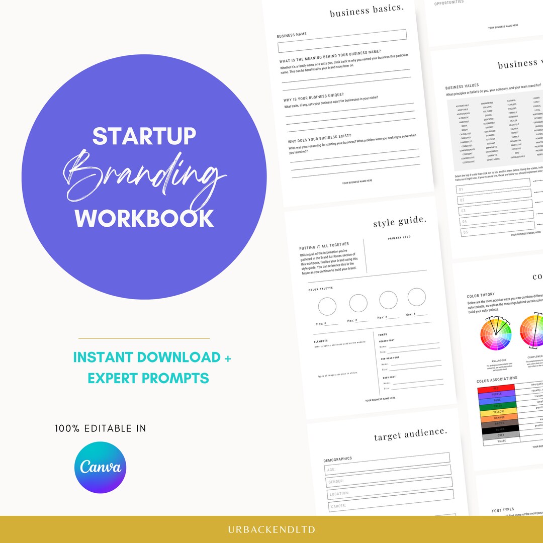 2024 Startup Branding Workbook - Business Branding Kit -brand Style ...