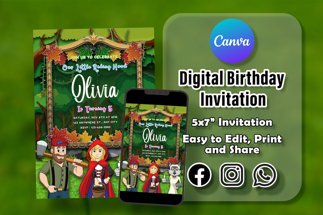 Little Red Riding Hood Birthday Invitation Editable Fairytale - Etsy