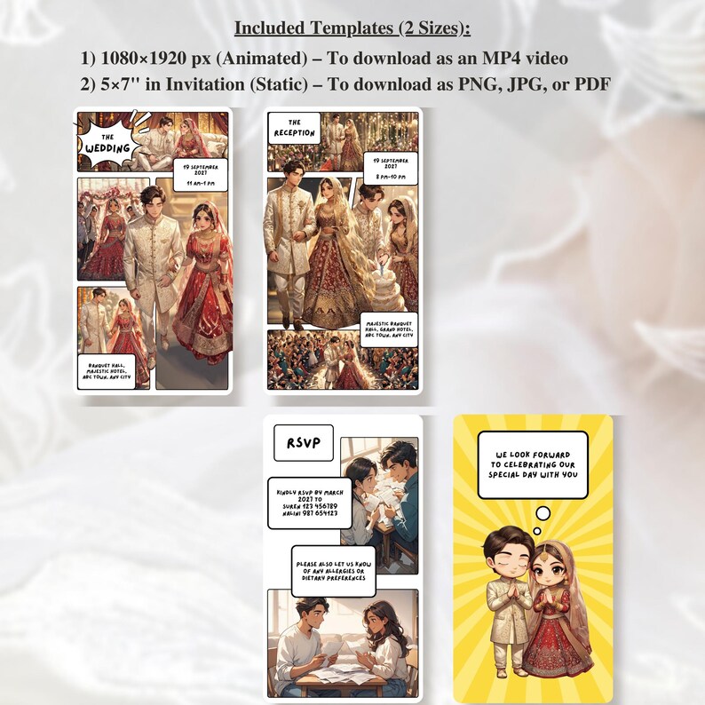 Digital Indian Animated Wedding Invitation, Japanese Manga Comic Style ...