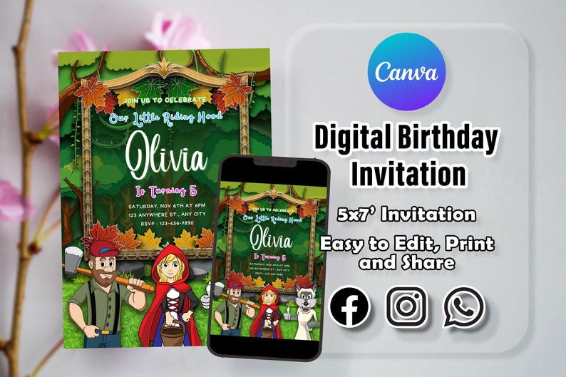 Little Red Riding Hood Birthday Invitation, Editable Fairytale ...