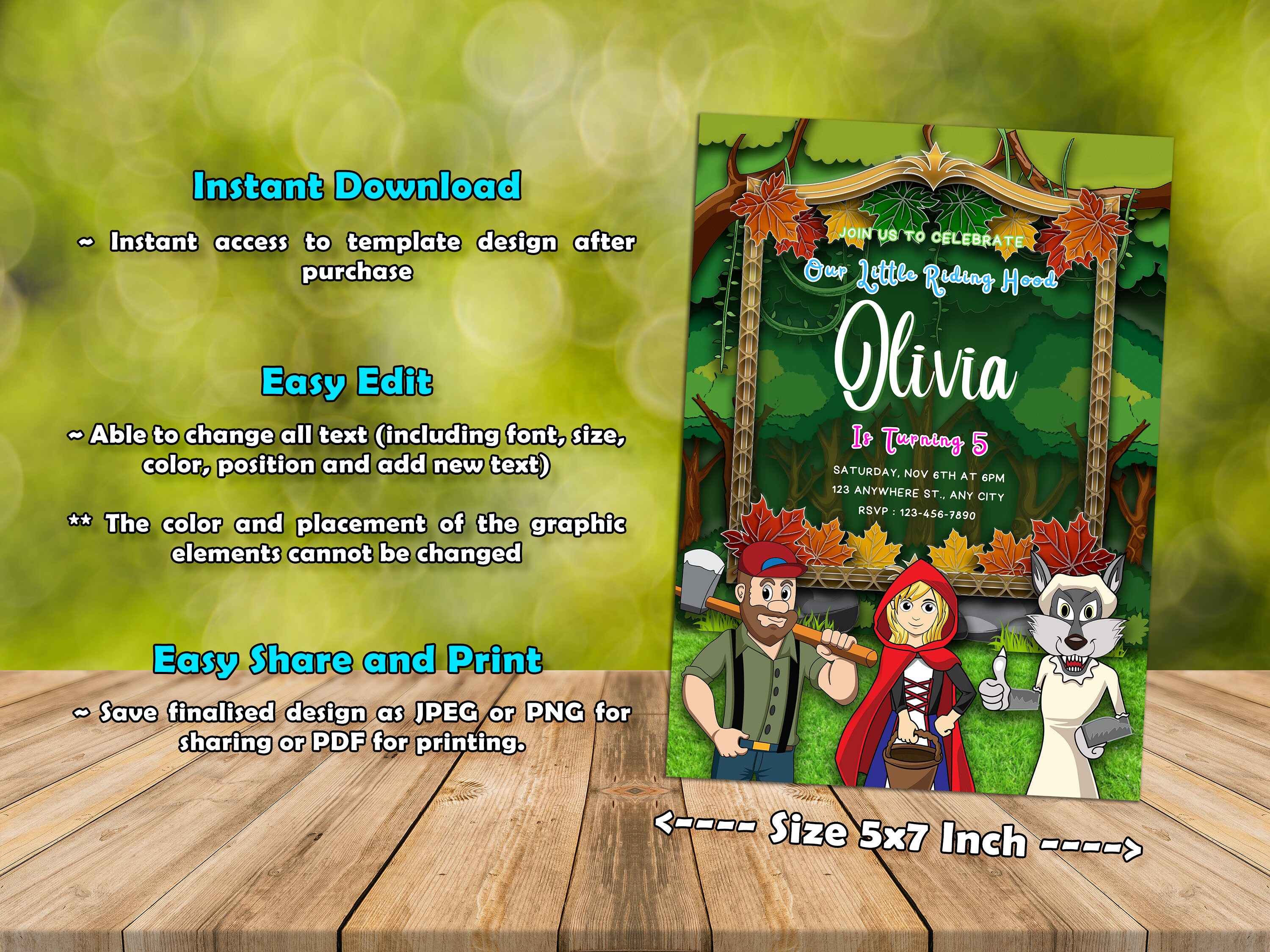 Little Red Riding Hood Birthday Invitation, Editable Fairytale ...