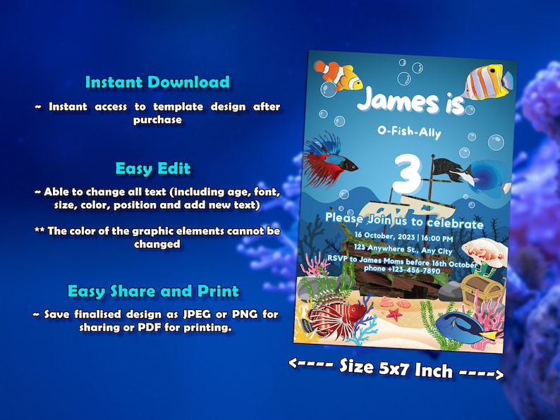 Fish Birthday Invitation, Digital Aquarium Themed Invitation, Printable ...