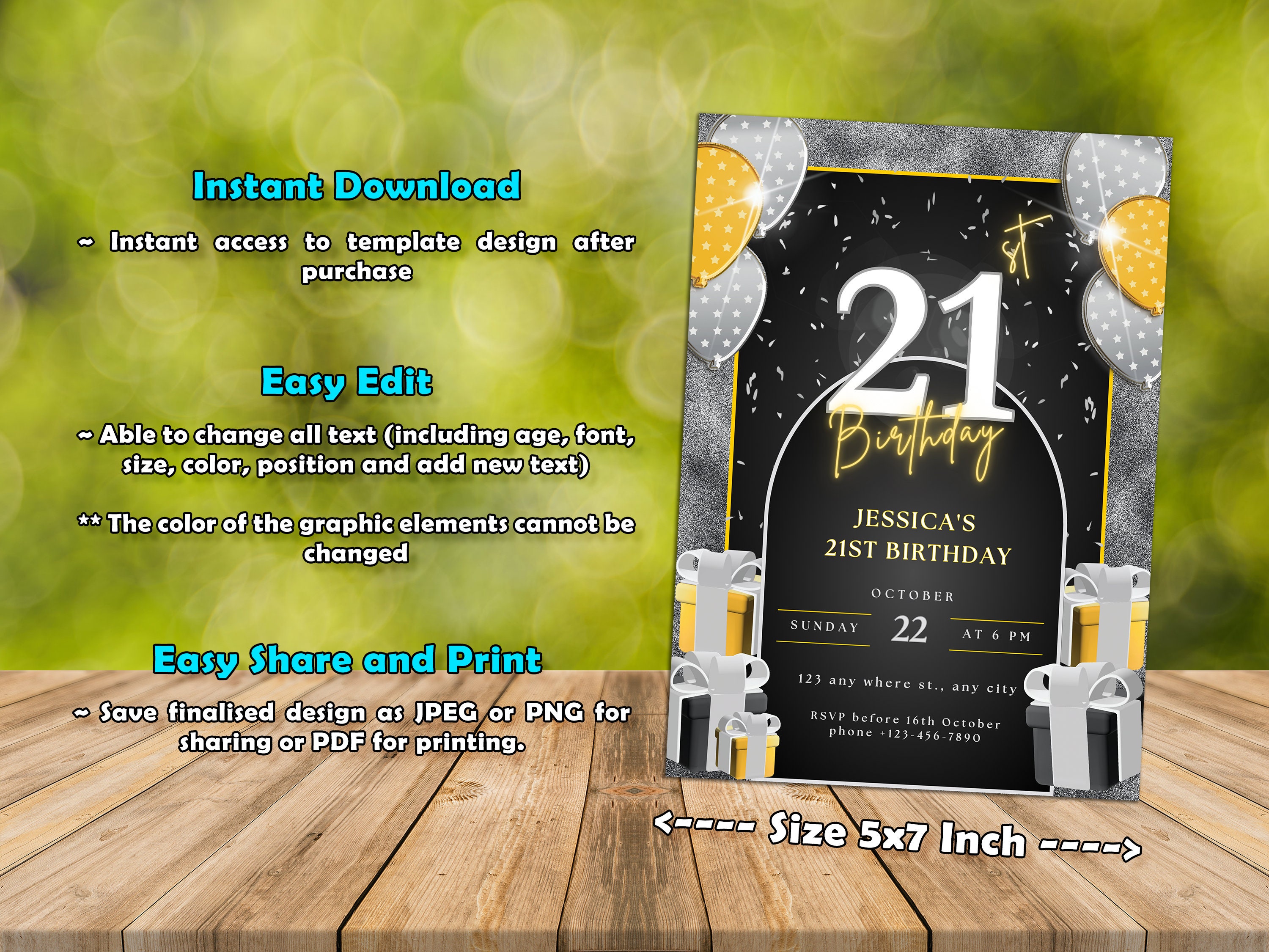 Silver Glitter Birthday Party Invitation, Sparkle Digital Invitation ...