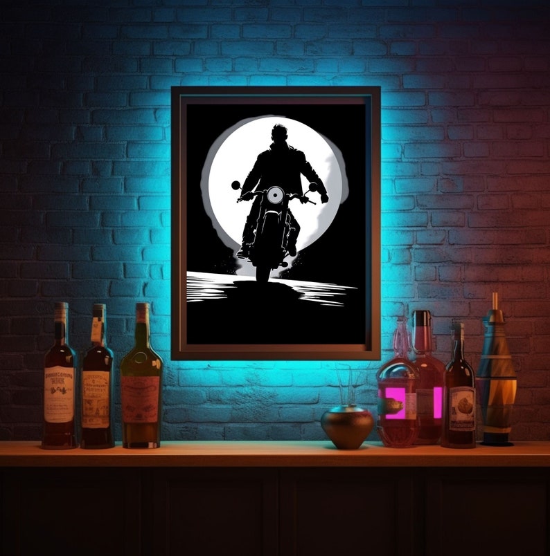 Harley Moonlight Biker Art | Bike Poster With Silhouette of Man on ...