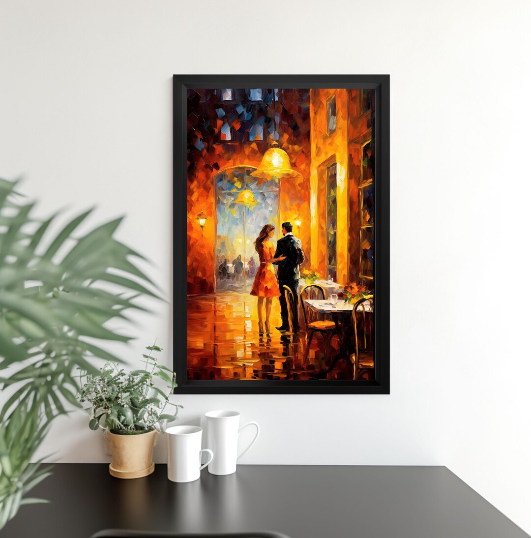 Cafe Love Conversations Canvas Poster | Romantic Scene of Couple ...