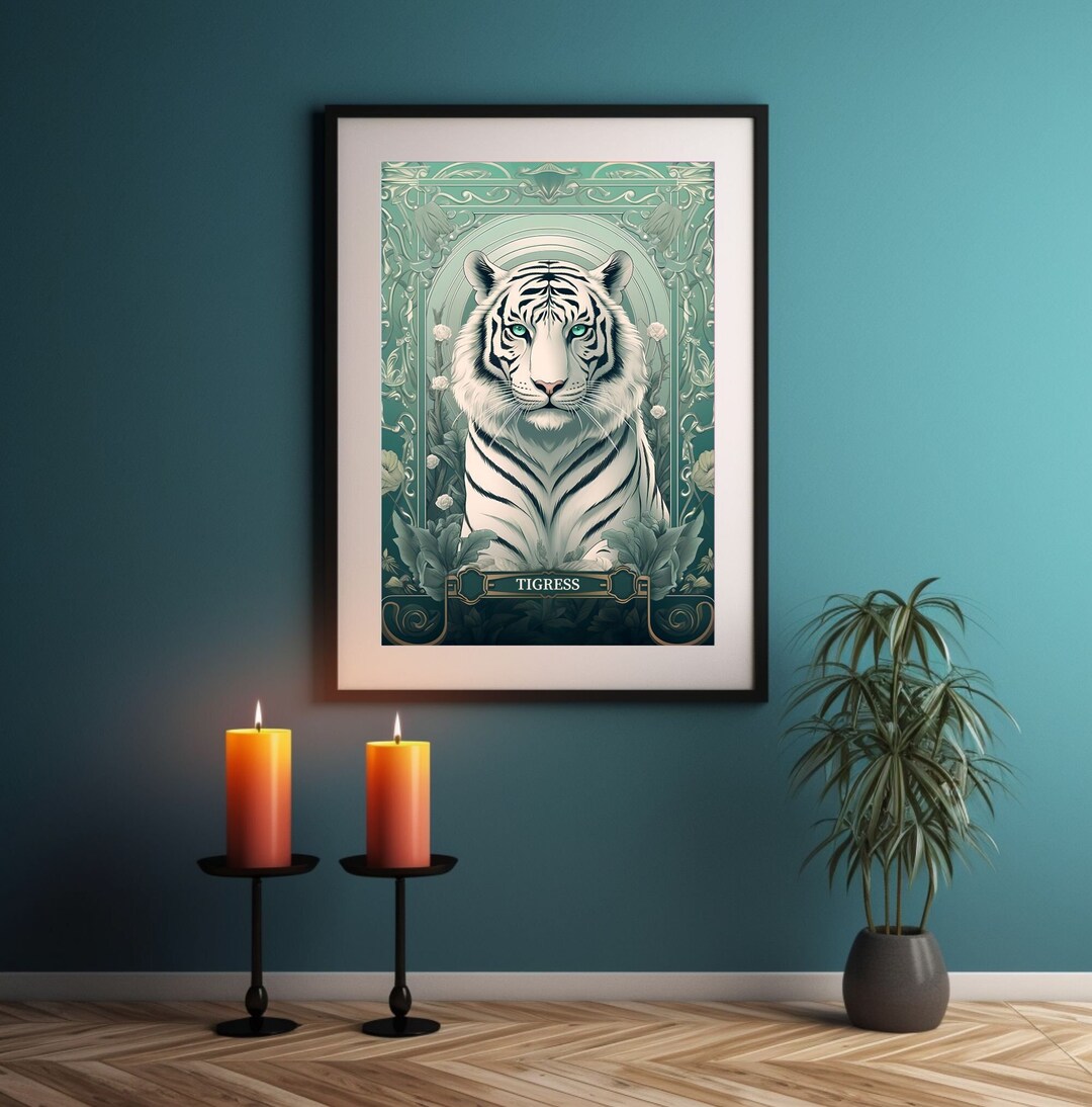 Majestic Tigress Gothic Poster | Wild Cat Illustration on Green ...