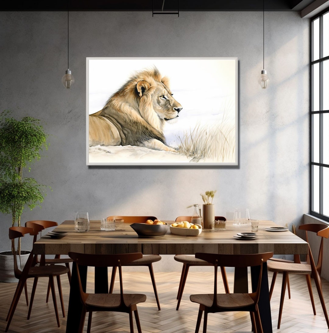 Majestic Lion Horizon Art | Watercolor Big Cat Poster for Wild Lion ...