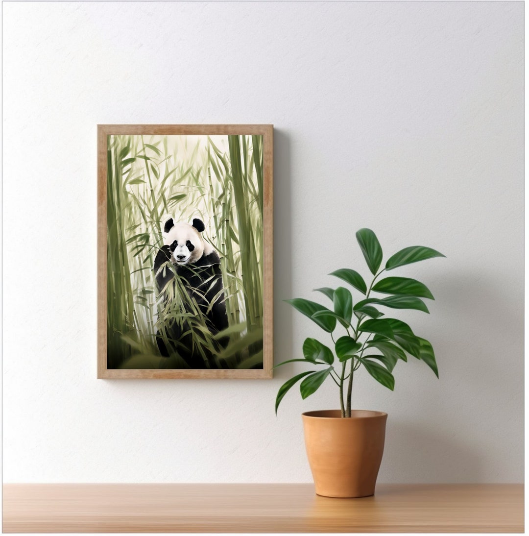 Panda Bamboo Art - Minimalistic Watercolor Drawing of Panda Eating ...