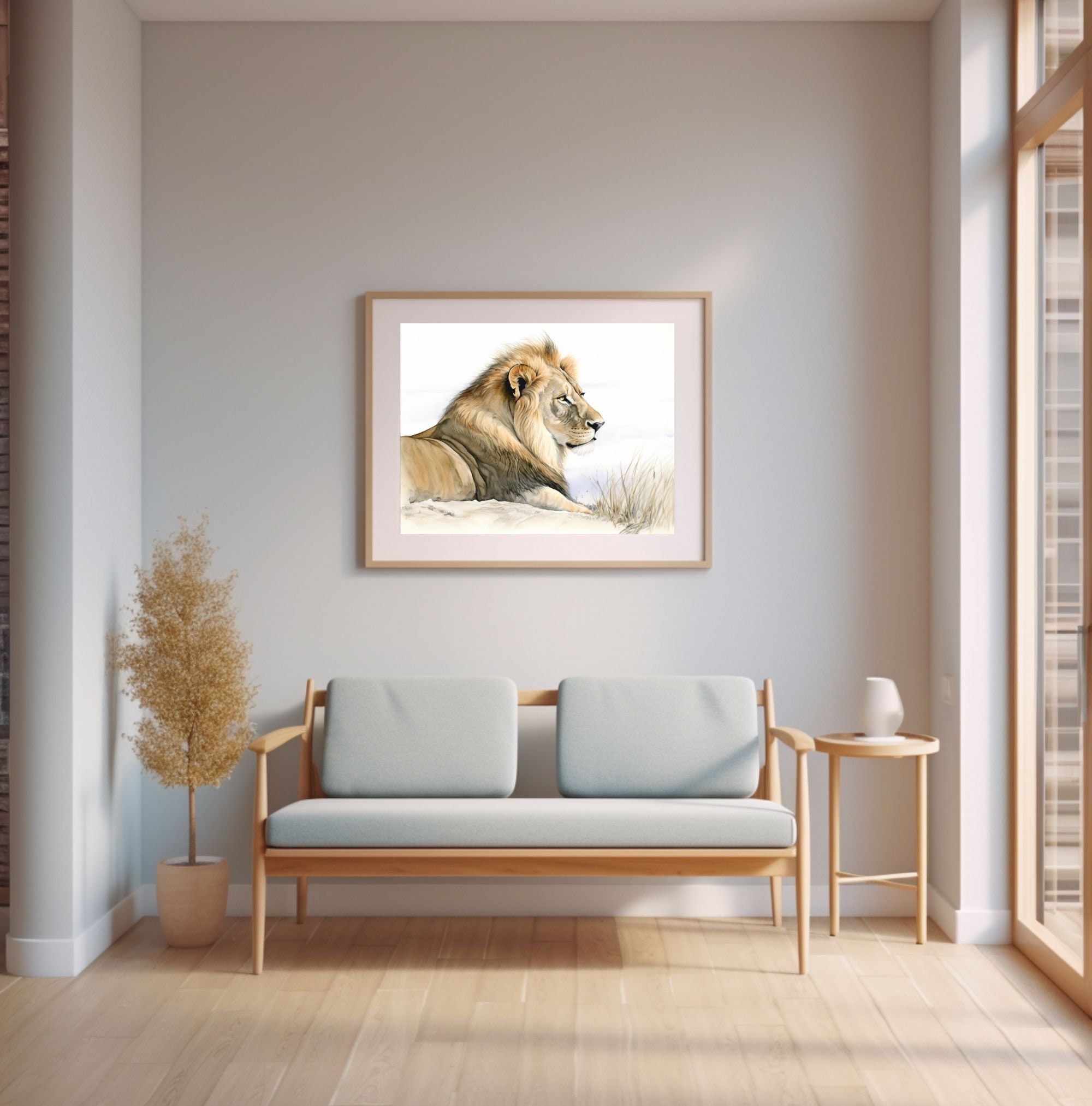 Majestic Lion Horizon Art Watercolor Big Cat Poster for Wild Lion Decor ...