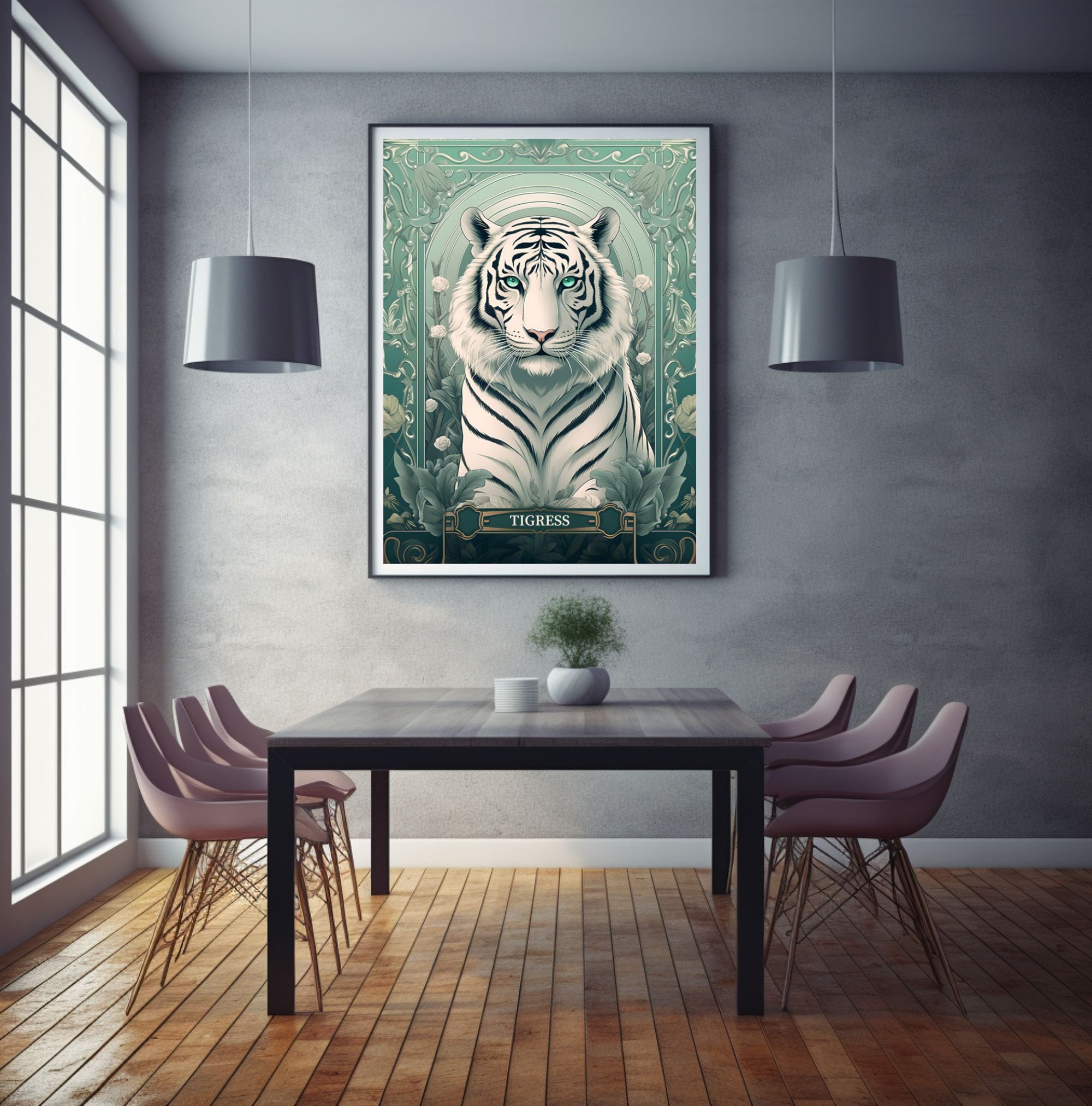 Majestic Tigress Gothic Poster | Wild Cat Illustration on Green ...