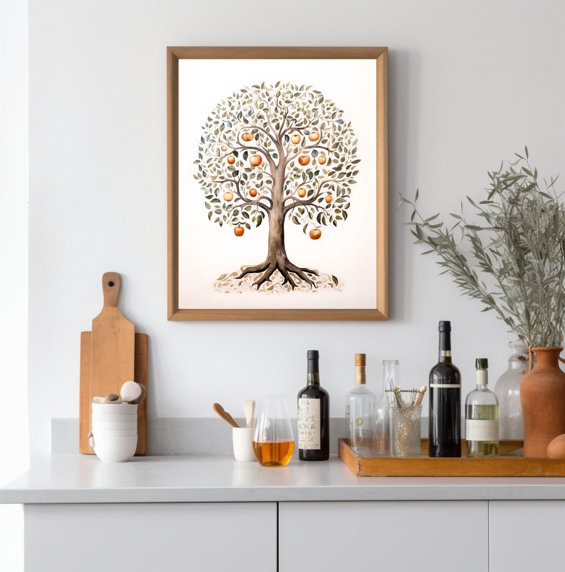 Apple Tree Watercolor Poster Elegant Nature Wall Art With Minimalistic ...
