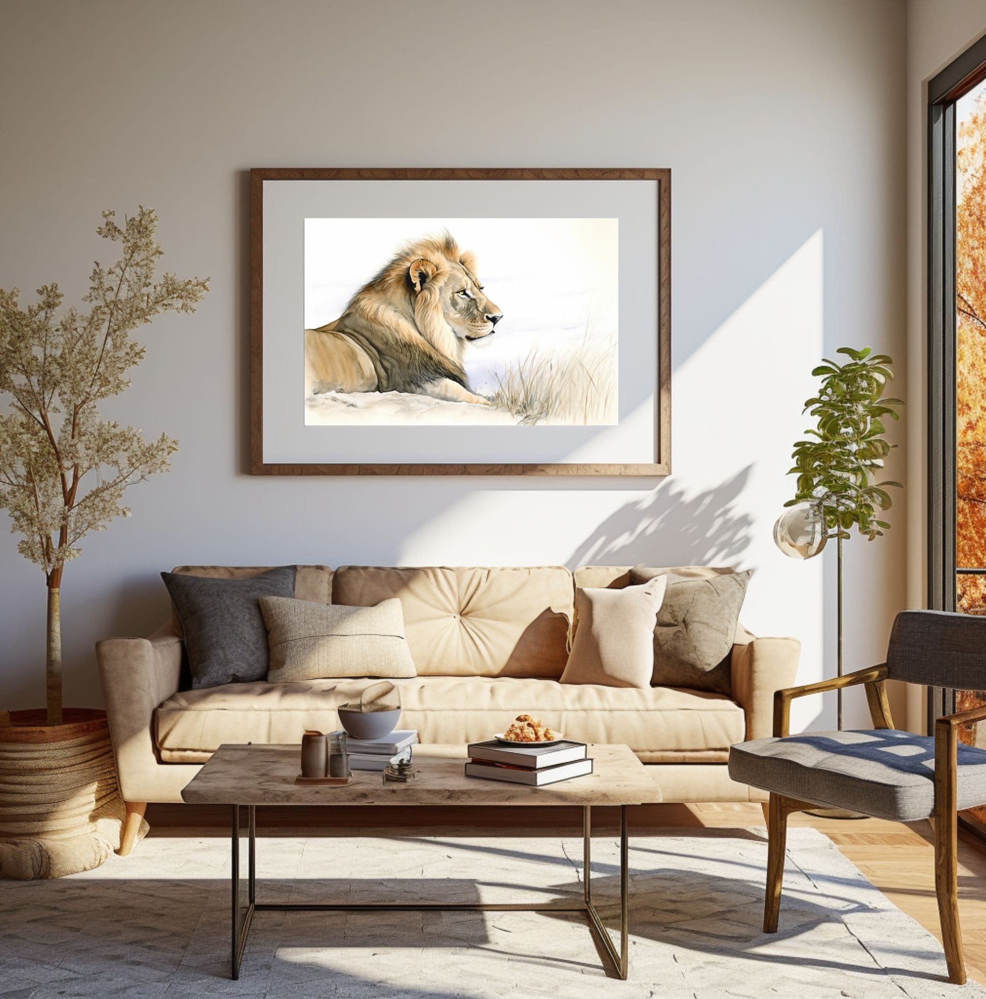 Majestic Lion Horizon Art Watercolor Big Cat Poster for Wild Lion Decor ...