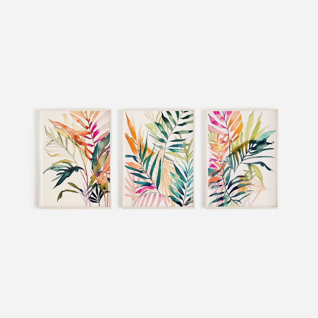 Palm Leaf Print Set of 3 Palm Leaf Printable Watercolor - Etsy