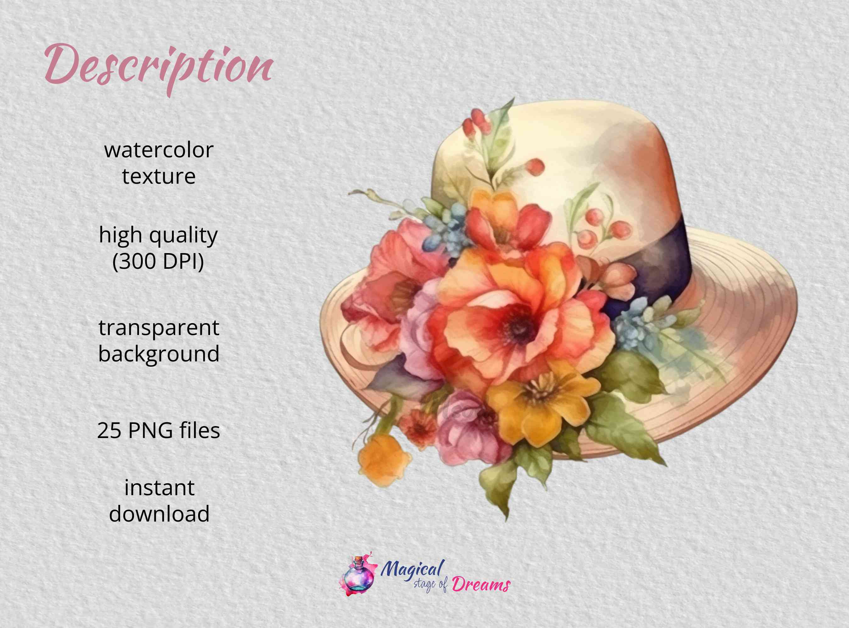 Watercolor Floral Hats Clipart PNG Scrapbooking Bundle Flowers - Etsy