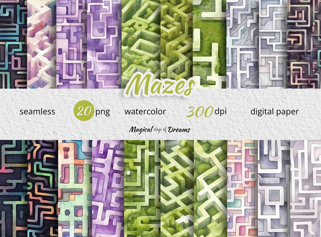 20 Pack of High Resolution Pastel Watercolor Mazes Seamless Tiles ...