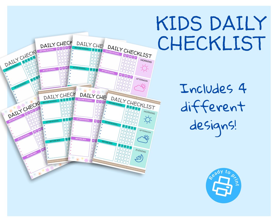 Kids Daily School Checklist Printable, Editable Daily Schedule for ...