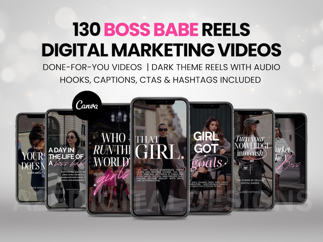 130 Boss Babe Instagram Reels, Digital Marketing Videos, Canva Editable ...