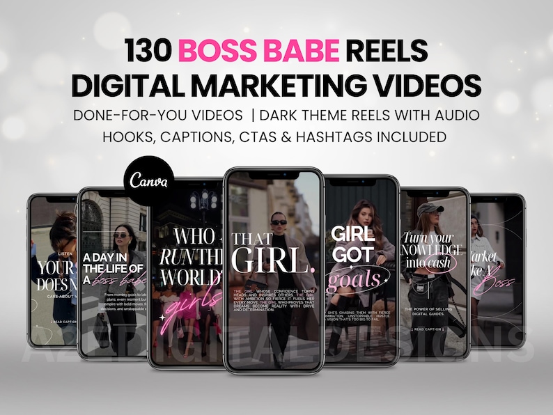 130 Boss Babe Instagram Reels, Digital Marketing Videos, Canva Editable ...