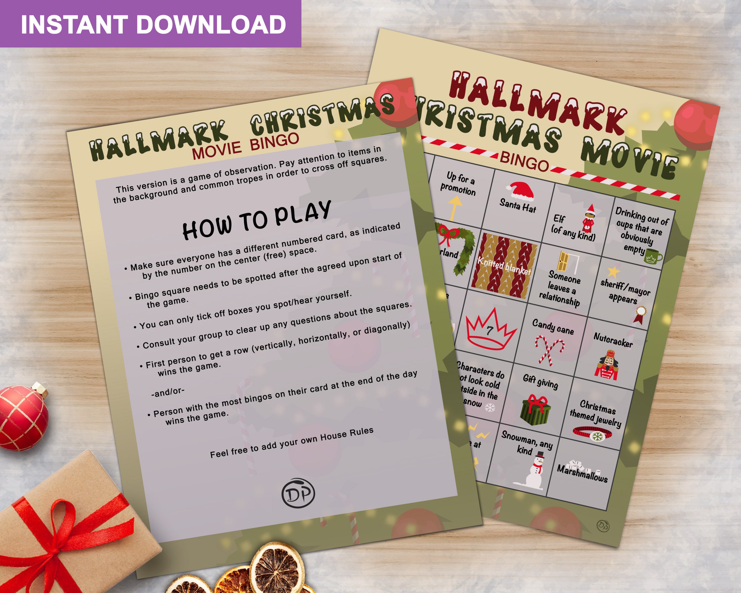 Hallmark Christmas Movie Bingo Game - Observation Activity - Set of 24 ...