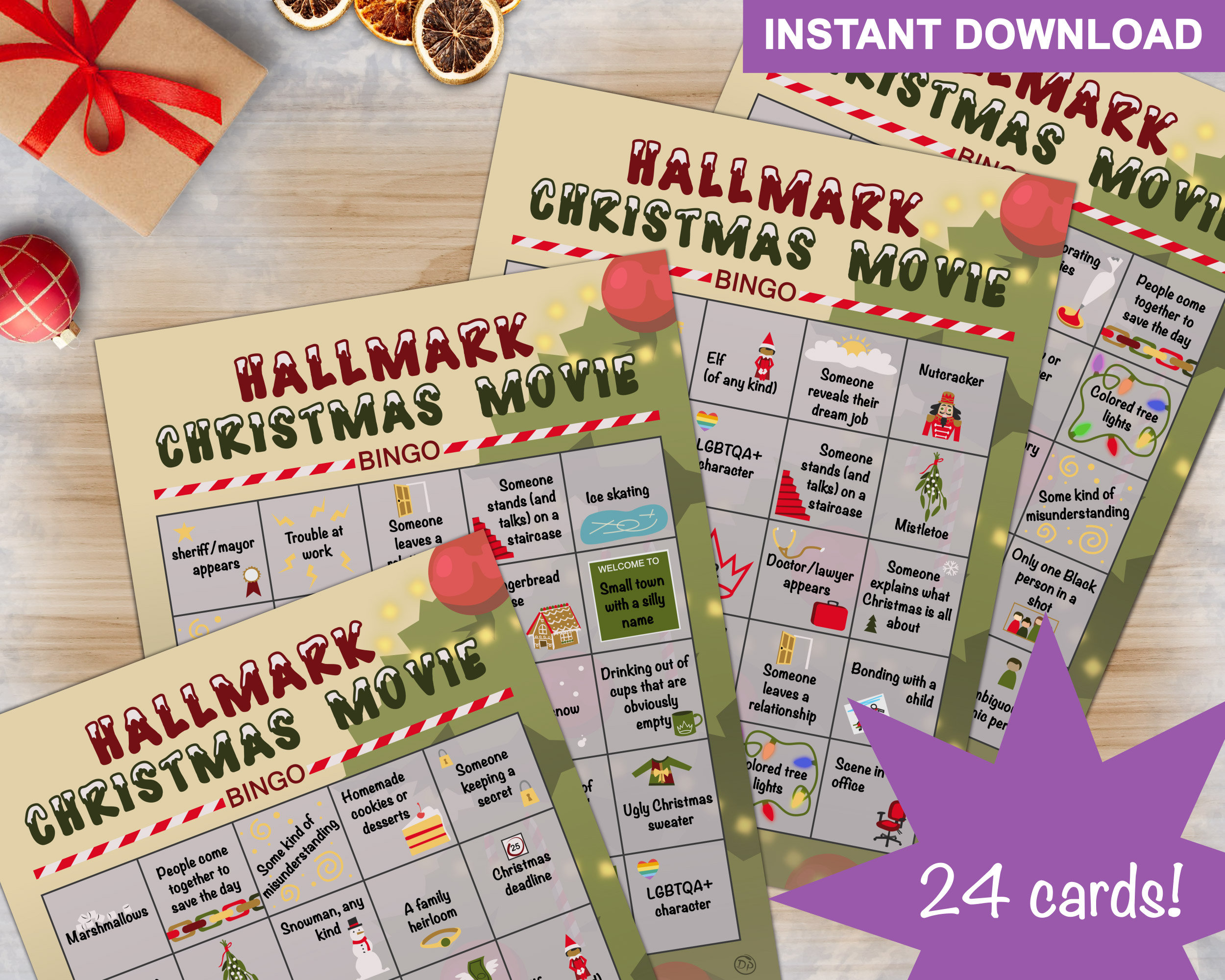 Hallmark Christmas Movie Bingo Game - Observation Activity - Set of 24 ...
