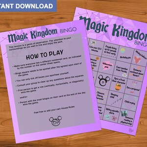 Magic Kingdom Park Bingo Game - Observation Activity - Set of 24 Cards ...