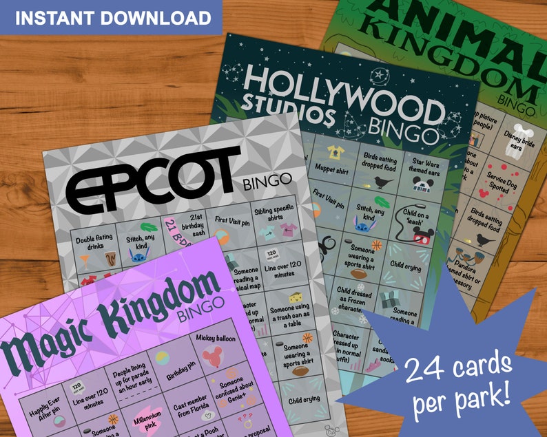 WDW ALL 4 Parks Bingo Game - Magic Kingdom, EPCOT, Animal Kingdom ...