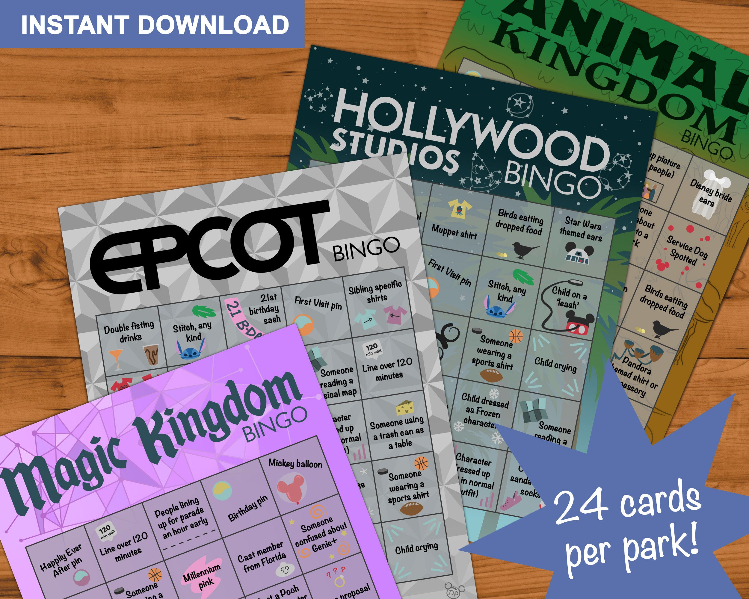 WDW ALL 4 Parks Bingo Game - Magic Kingdom, EPCOT, Animal Kingdom ...