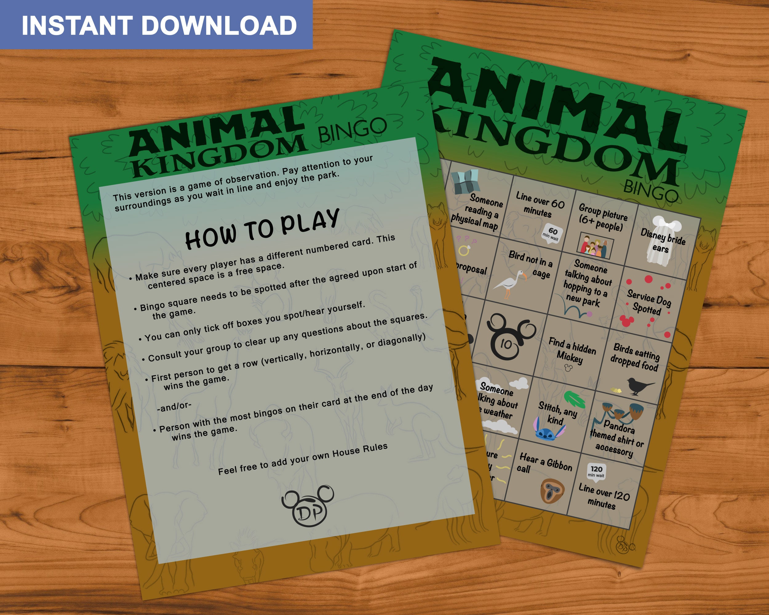 Animal Kingdom Park Bingo Game - Observation Activity - Set of 24 Cards ...