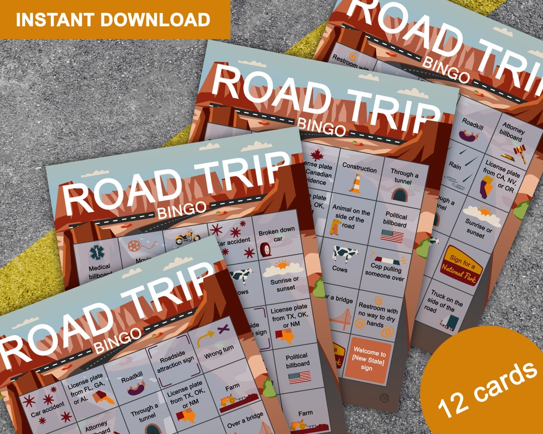 US Road Trip Bingo - Observation Activity - Set of 12 Cards - Etsy