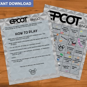 EPCOT Park Bingo Game - Observation Activity - Set of 24 Cards - Fun ...