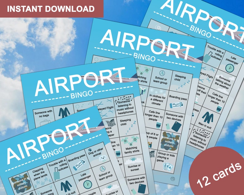 Airport Bingo - Observation Activity - Set of 12 Printable Cards - Etsy