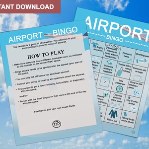 Airport Bingo - Observation Activity - Set of 12 Printable Cards - Etsy